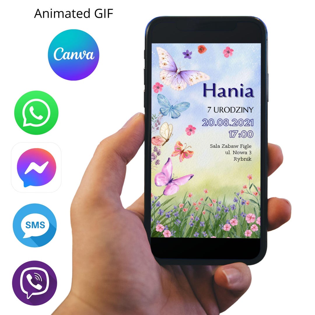 E-card Animated GIF Canva Template Mobile Card, Butterfly Kids Digital ...