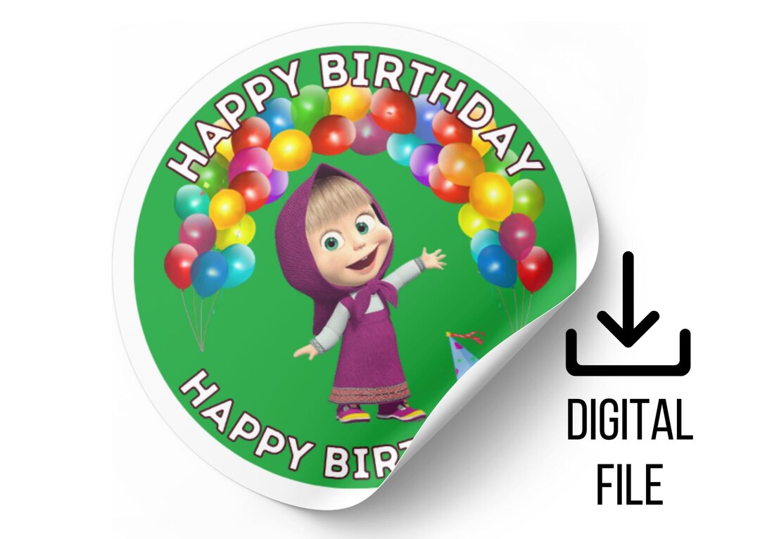 Printable Birthday Mug Stickers, Masha & Bear Sticker Birthday Party ...