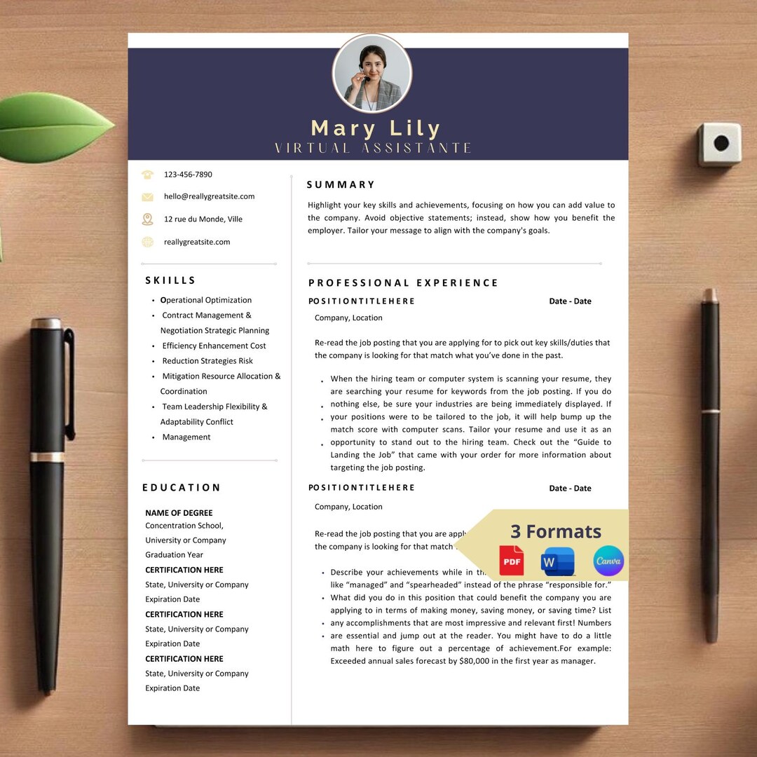 Professional Resume Template in Word and CANVA Template. Easy to Edit ...