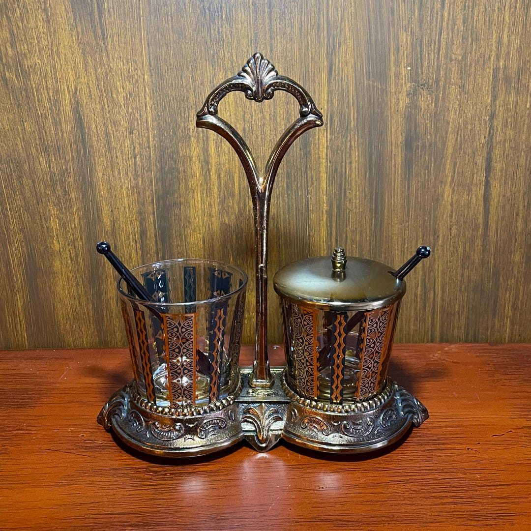 MCM Brass Bar Cup Holder Black/gold Moroccan Latticework Design Lowball ...