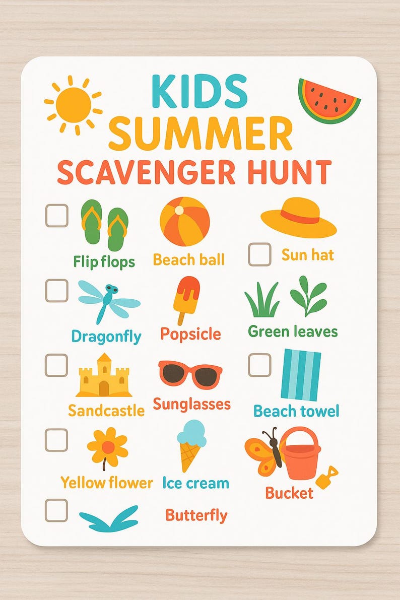 Kids Summer Scavenger Hunt - Etsy
