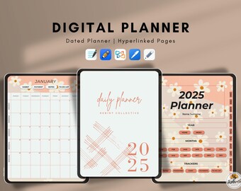 2025 Digital Planner and Calendar Hyperlinked Customizable Monthly ...