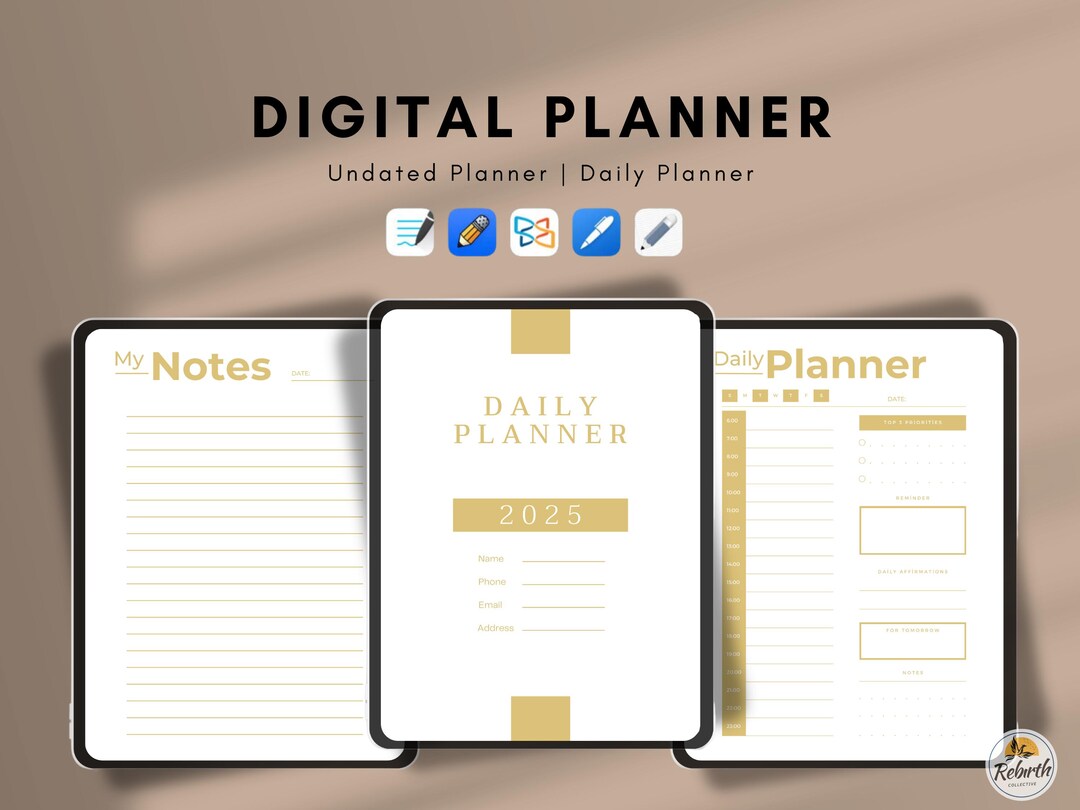 Minimalist Digital Planner | Undated Daily, Weekly, Monthly (PDF) - Etsy