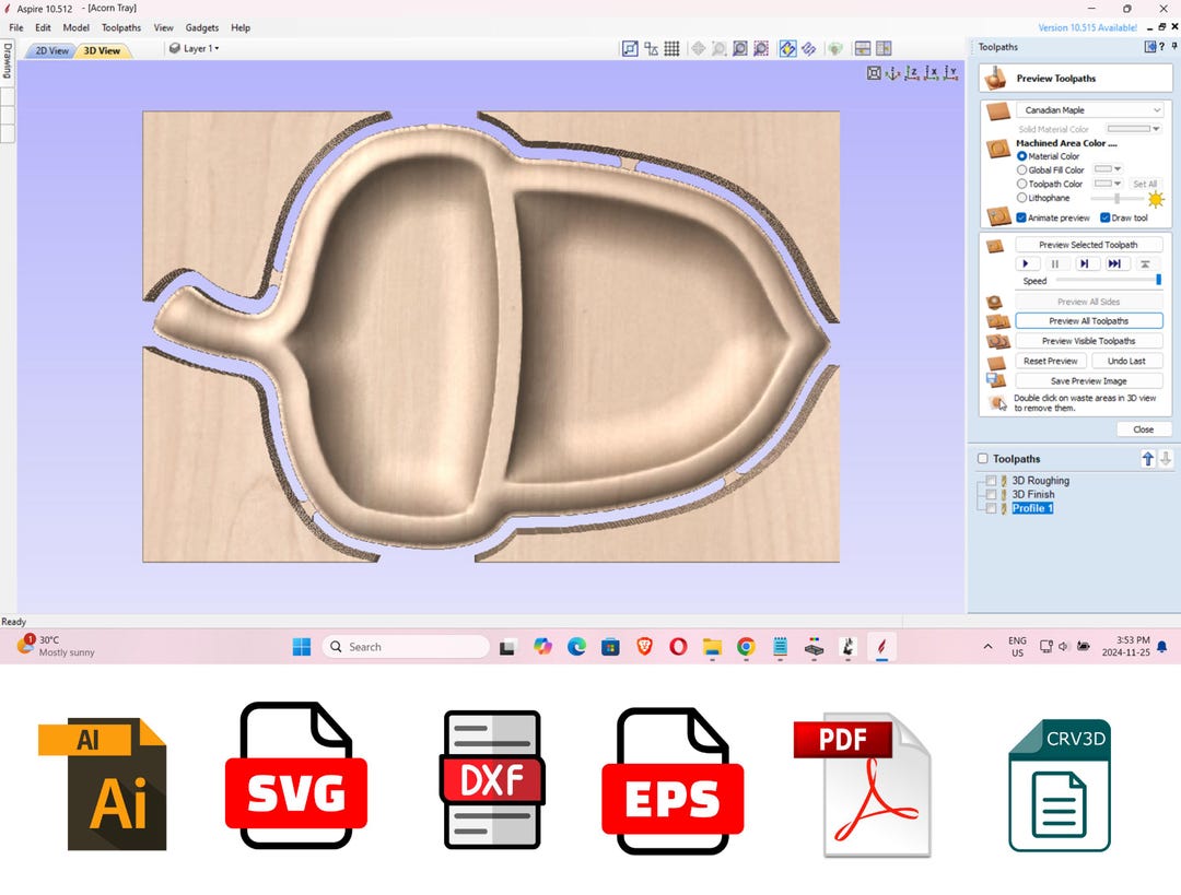 Acorn Serving Tray CNC Cut Files | Woodworking Template (digital ...