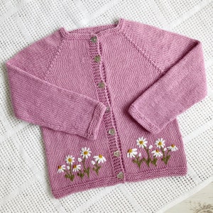 PDF Knitting Pattern, Daisy Embroidered Cardigan for Baby and Toddler ...