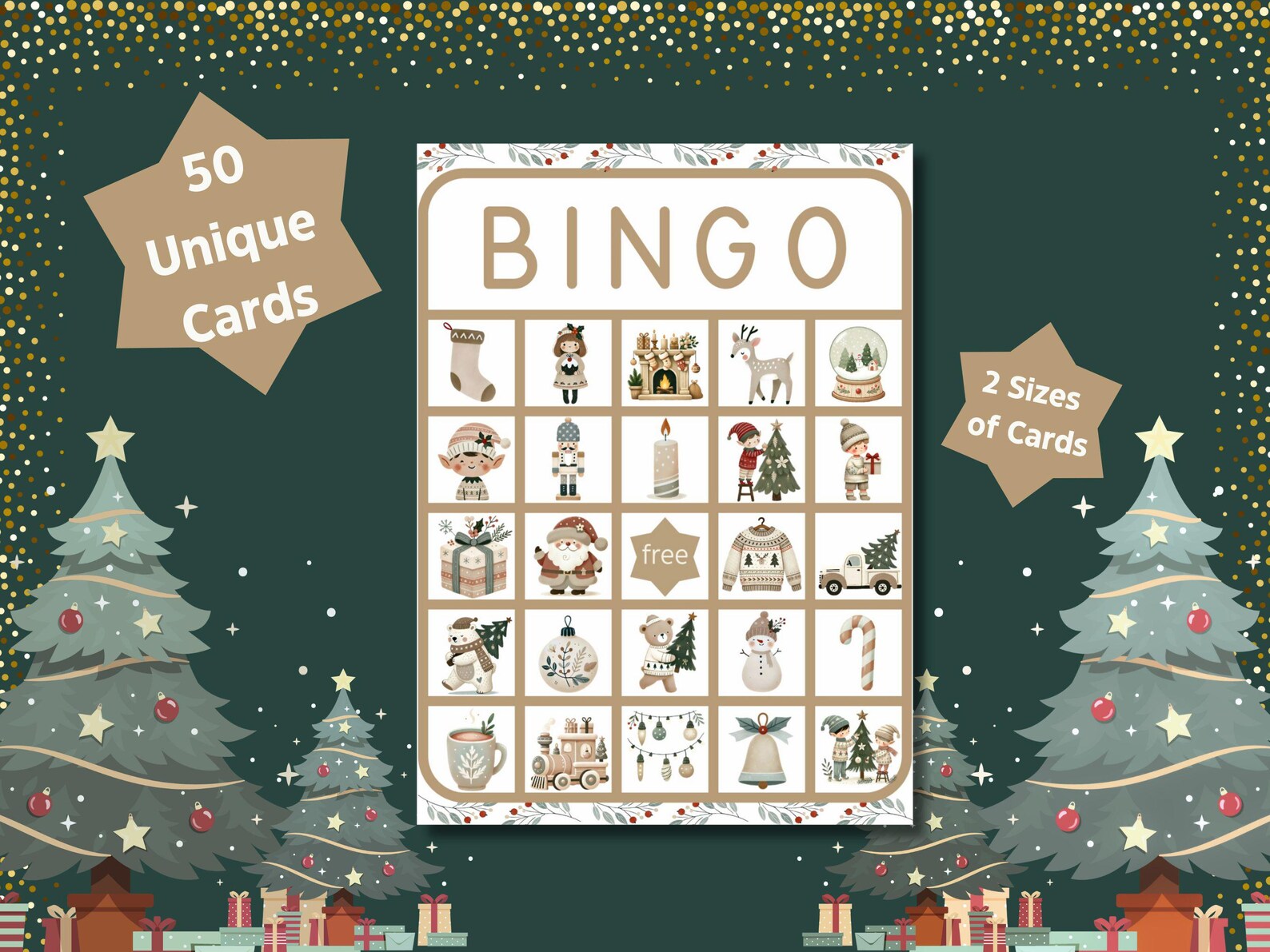 50 Christmas Bingo Cards, Printable Christmas Bingo Game for Kids ...
