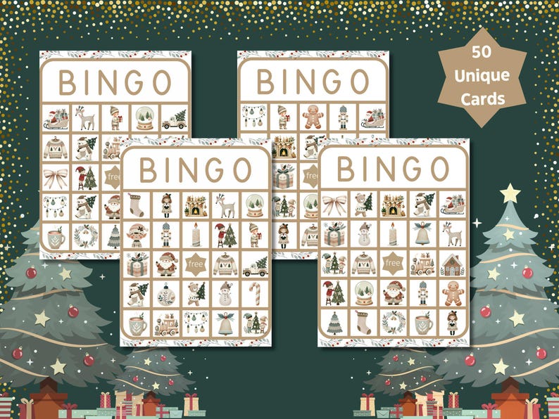 50 Christmas Bingo Cards, Printable Christmas Bingo Game for Kids ...