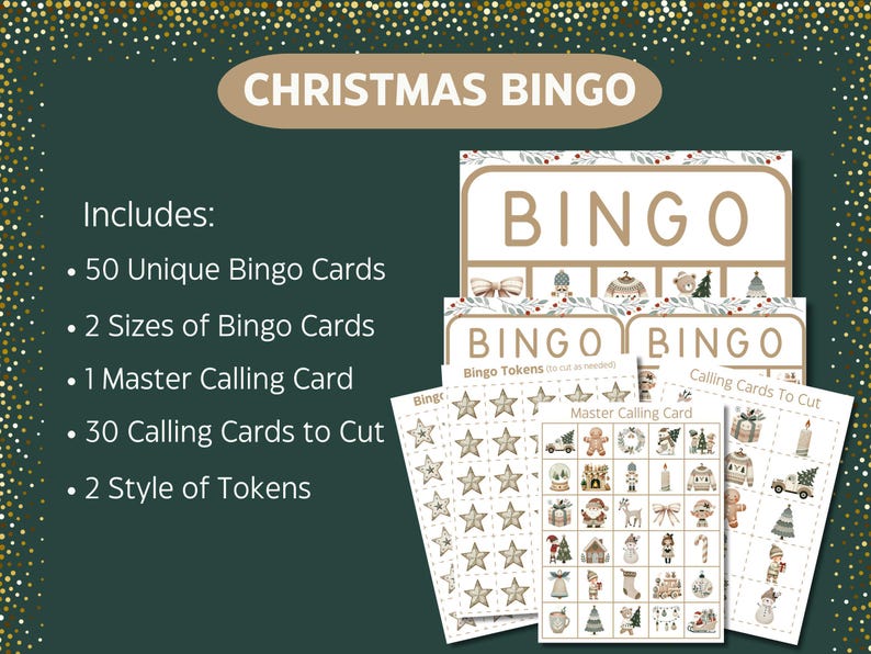 50 Christmas Bingo Cards, Printable Christmas Bingo Game for Kids ...