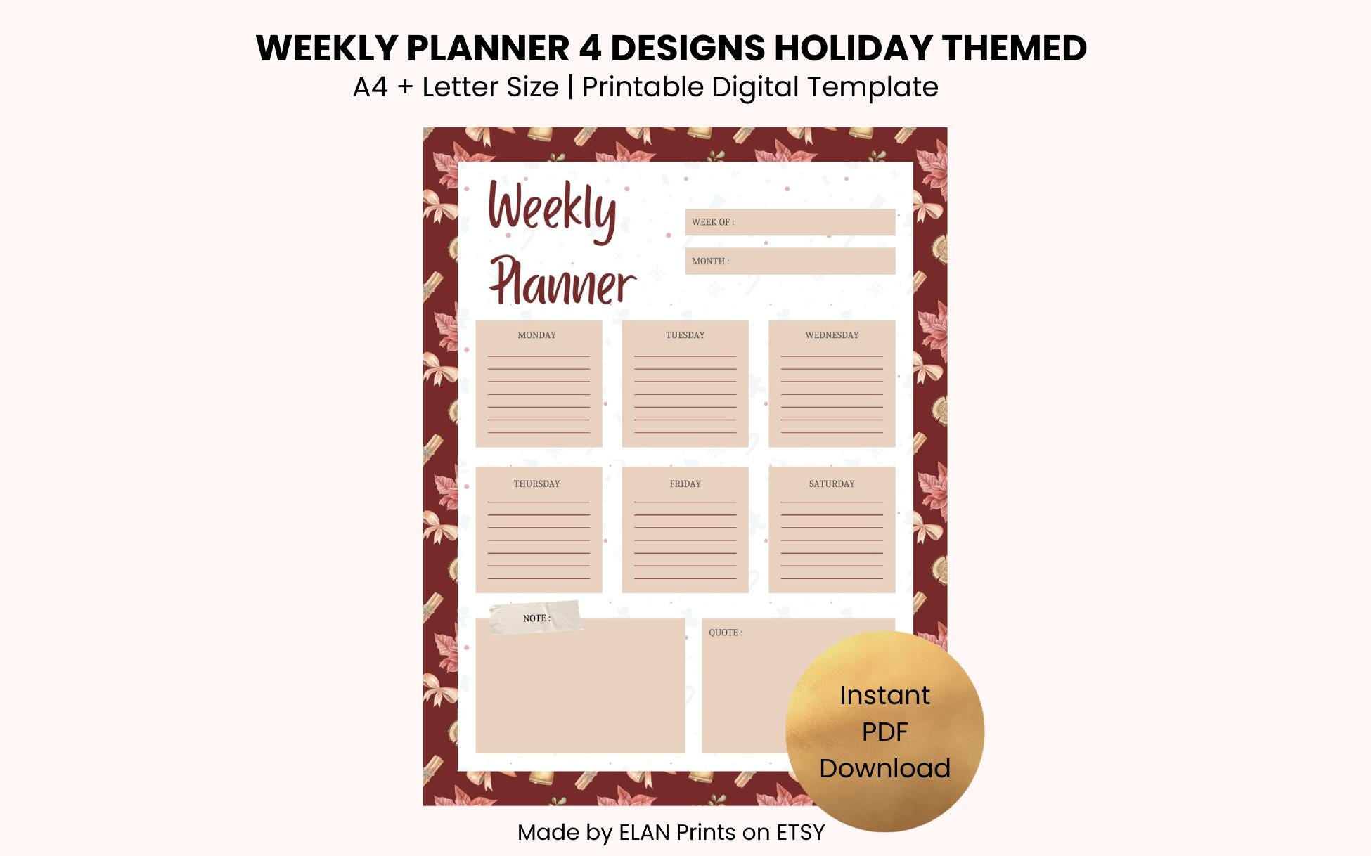 Christmas Weekly Planner Printable Digital Weekly Planner PDF Weekly ...