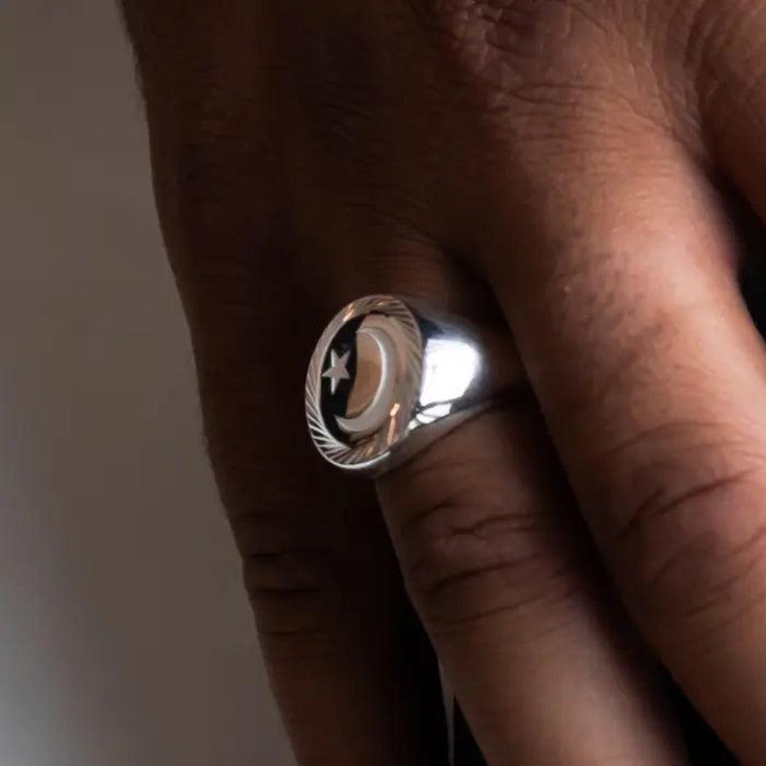 CRESCENT MOON STAR -ring for Muslims, Islamic Ring for Man, Silver ...