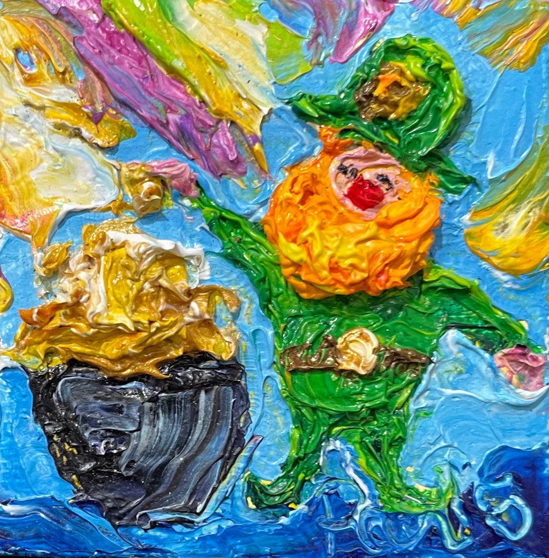 Leprechaun and Pot of Gold 2x2 Original Impasto Oil Painting by Paris ...