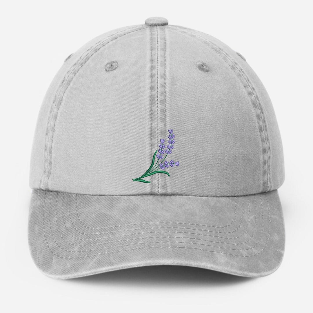 Lavender Flower Embroidered Cap, Vintage Flower Baseball Hats ...