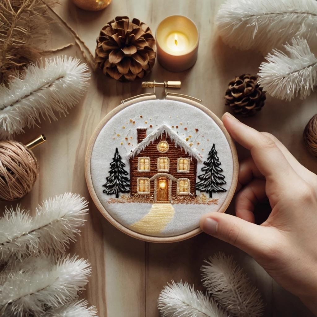 Hand Embroidery Pattern, Log Cabin in the Woods Christmas Design ...