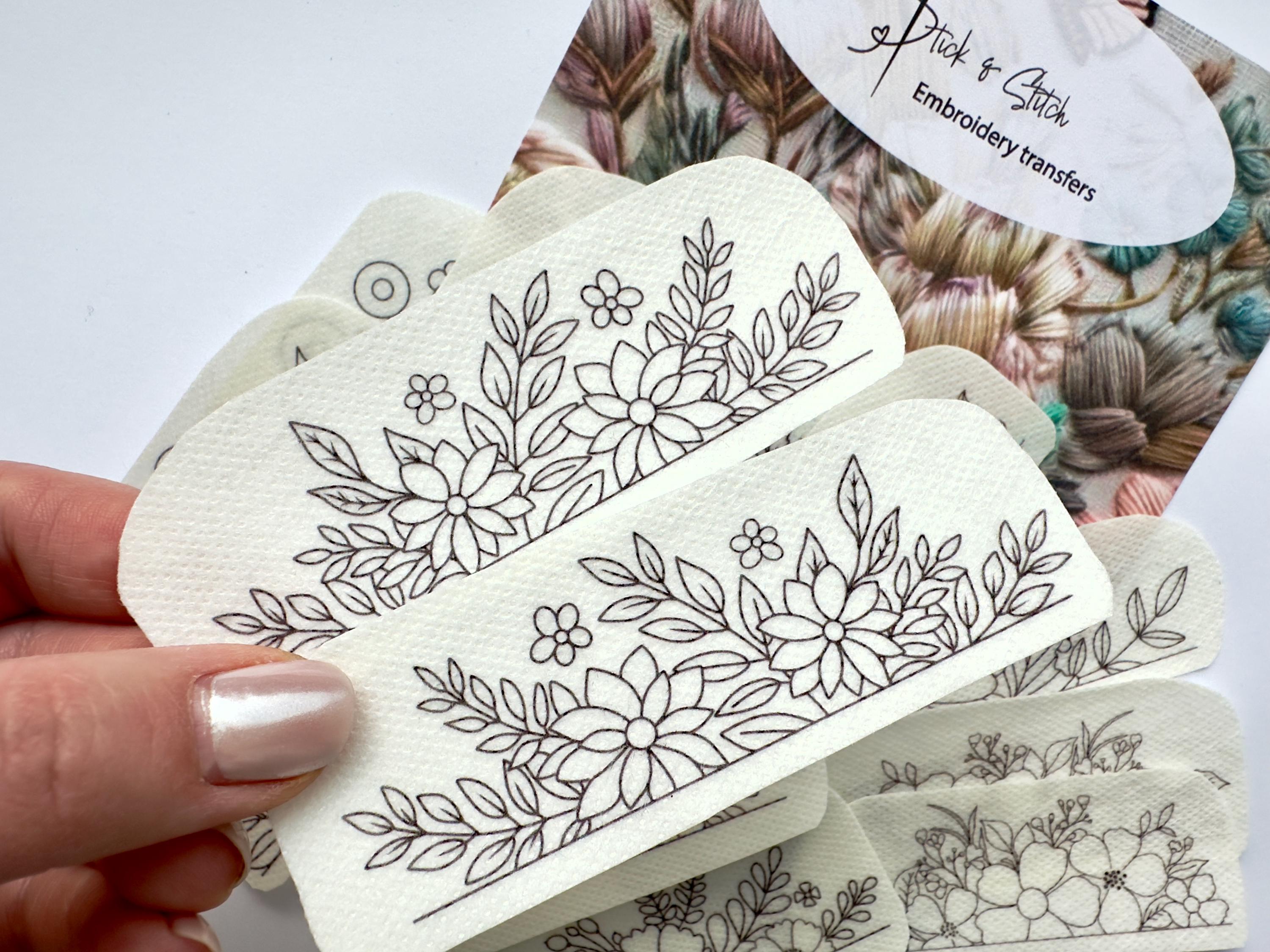 7 Pairs of Floral Border Stick and Stitch Embroidery Designs, Flower ...