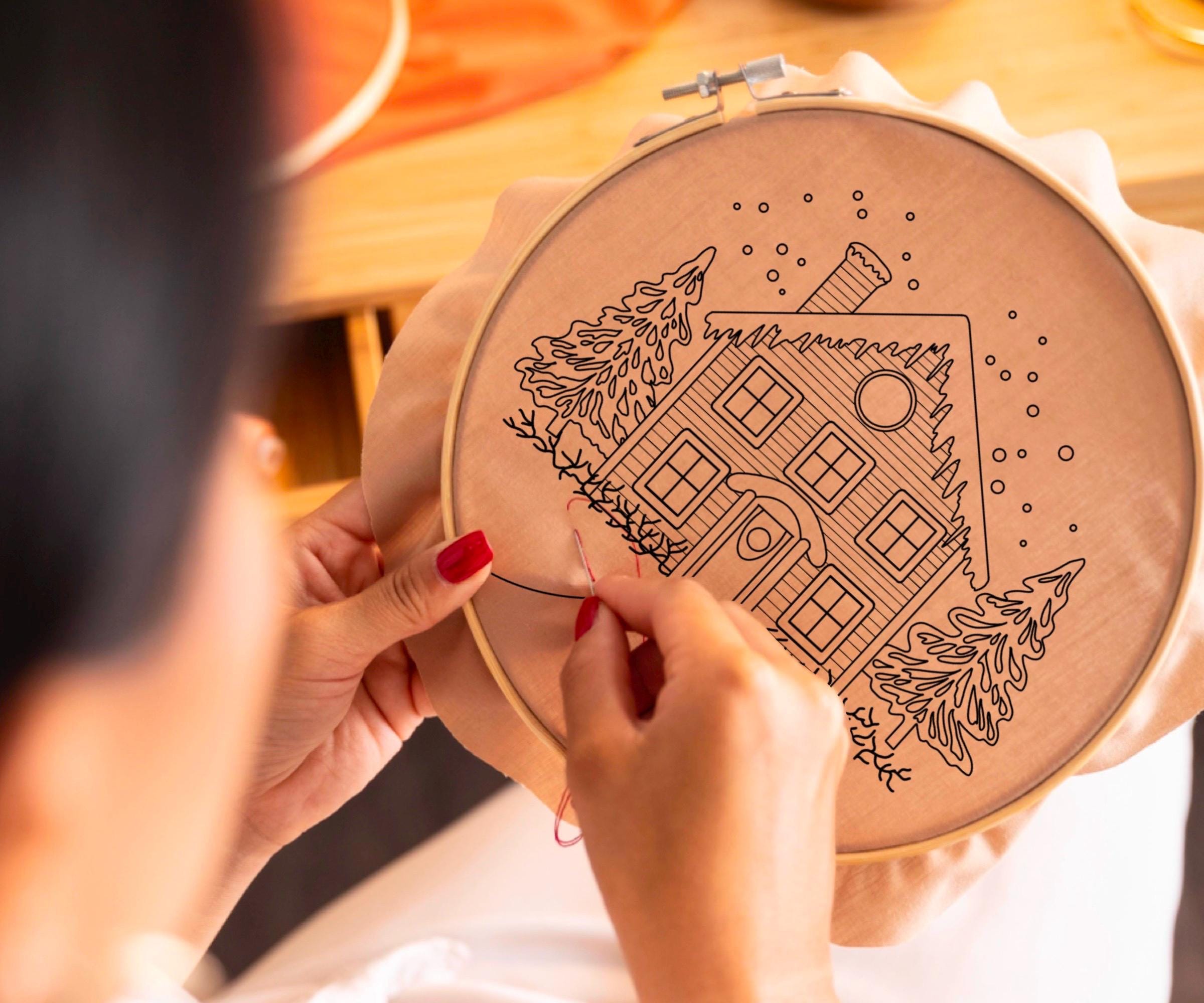 Hand Embroidery Pattern, Log Cabin in the Woods Christmas Design ...