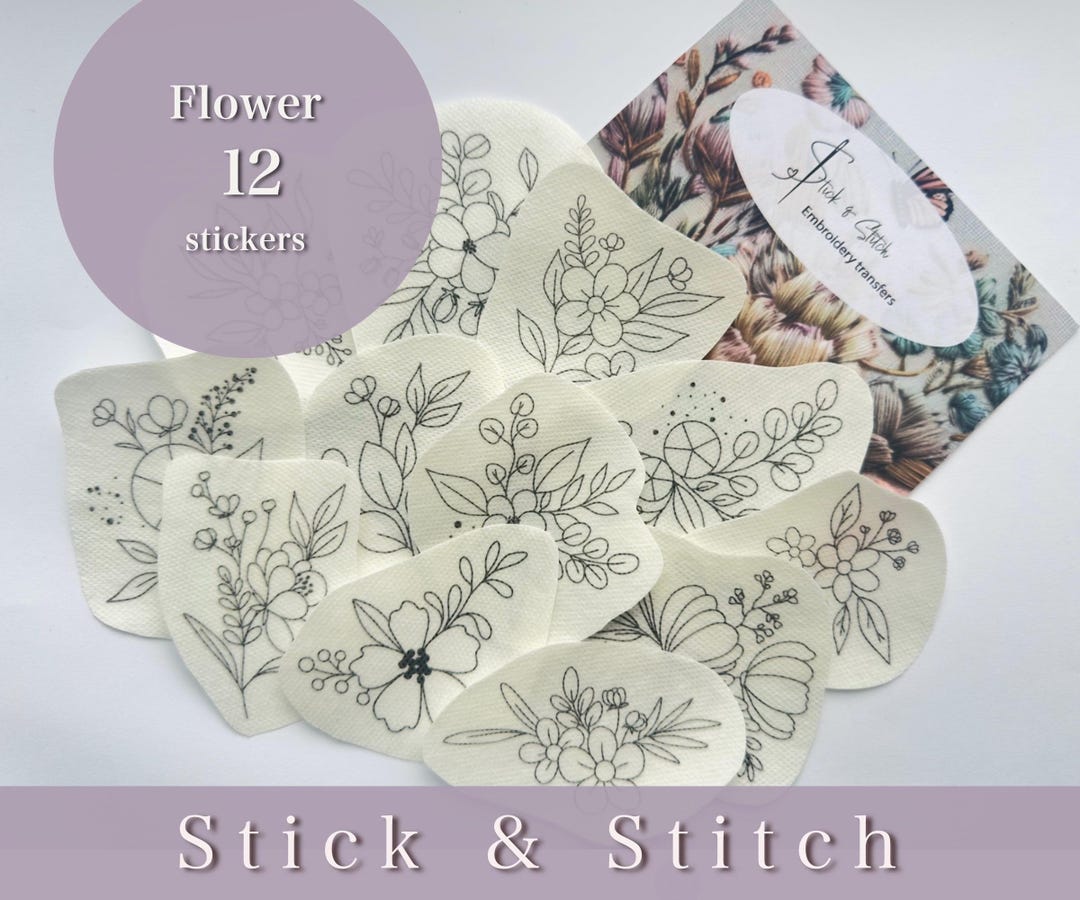 Flower Embroidery Stickers: Set of 12 Water Soluble DIY Patterns - Etsy