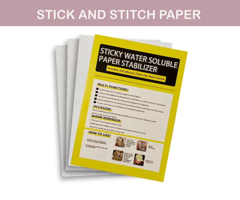 Water Soluble Fabric Stabilizer, Stick and Stitch Paper, Embroidery ...