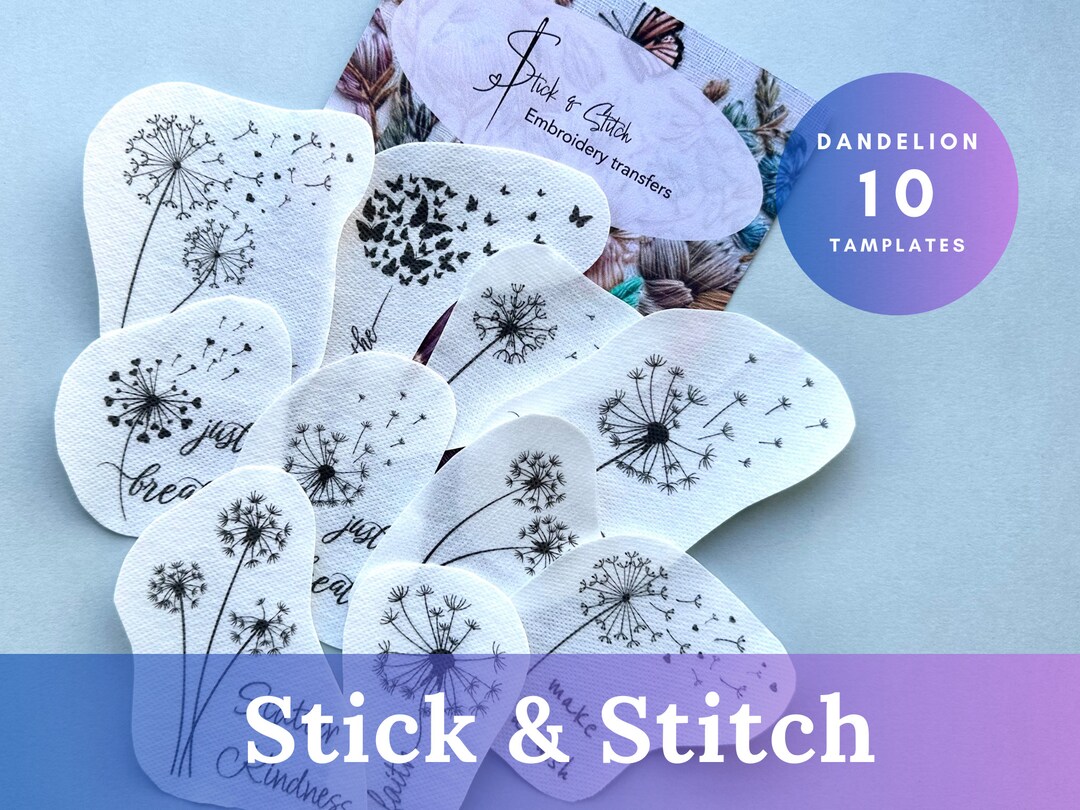 Set of 10 Dandelion Tamplates Stick and Stitch Stickers Hand Embroidery ...
