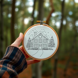 Hand Embroidery Pattern, Log Cabin in the Woods Christmas Design ...