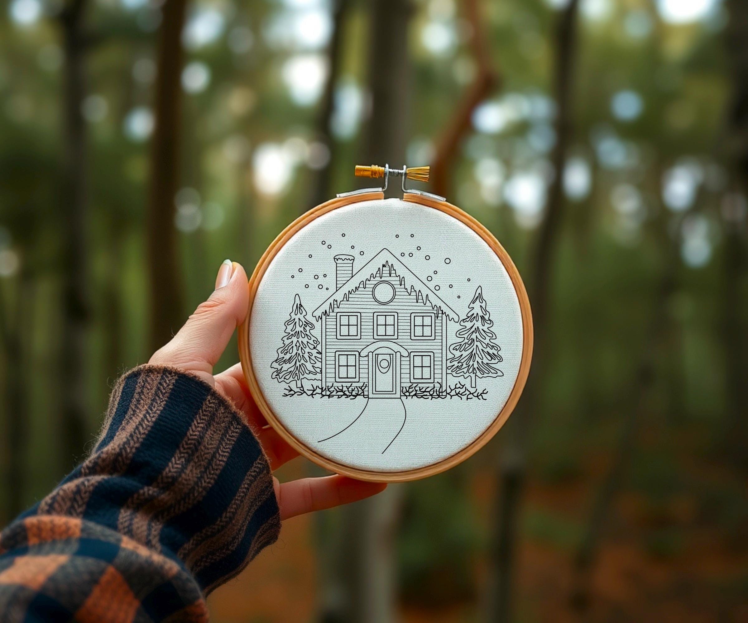Hand Embroidery Pattern, Log Cabin in the Woods Christmas Design ...