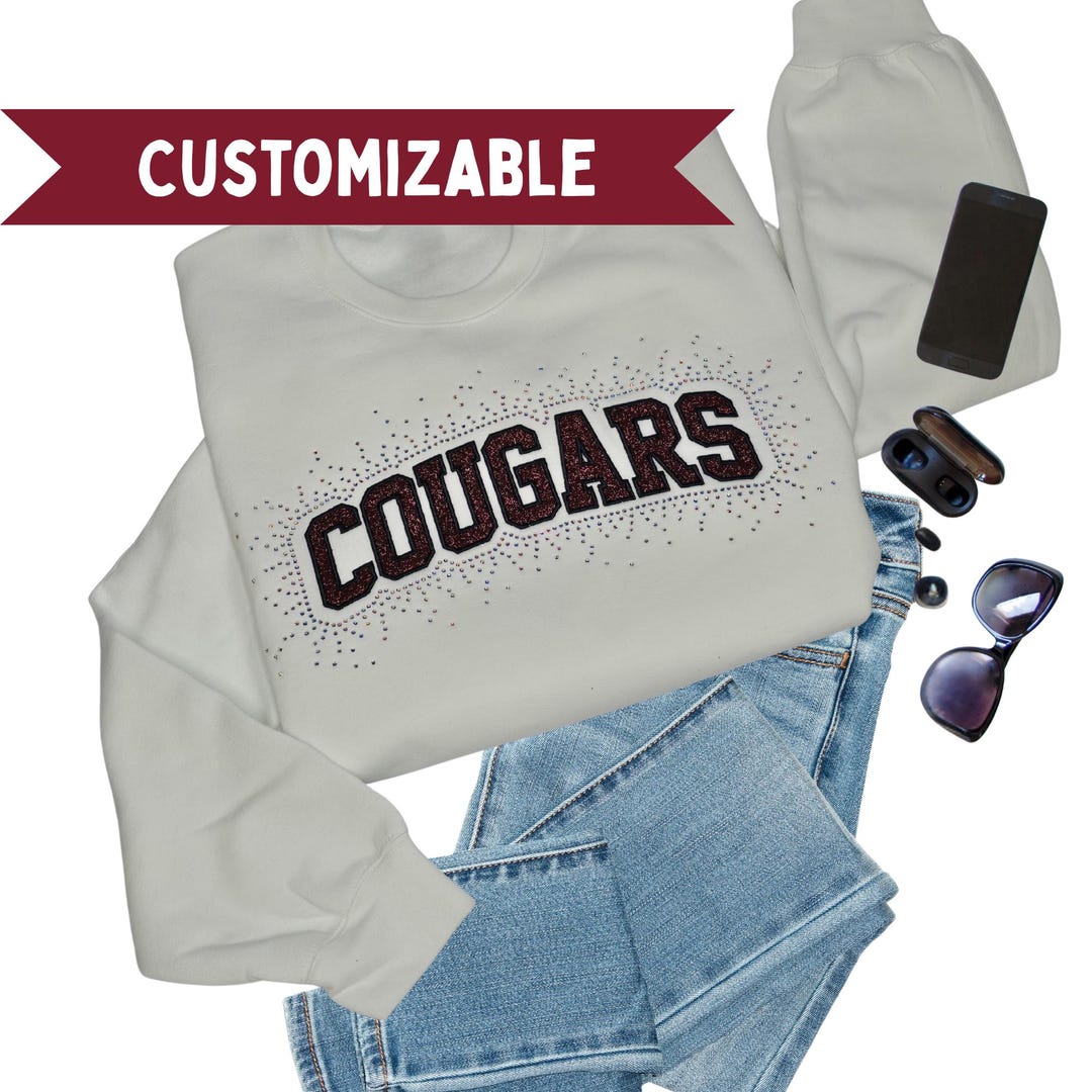 Customizable Rhinestone Mascot Sweatshirt - Embroidered Team Name - Etsy