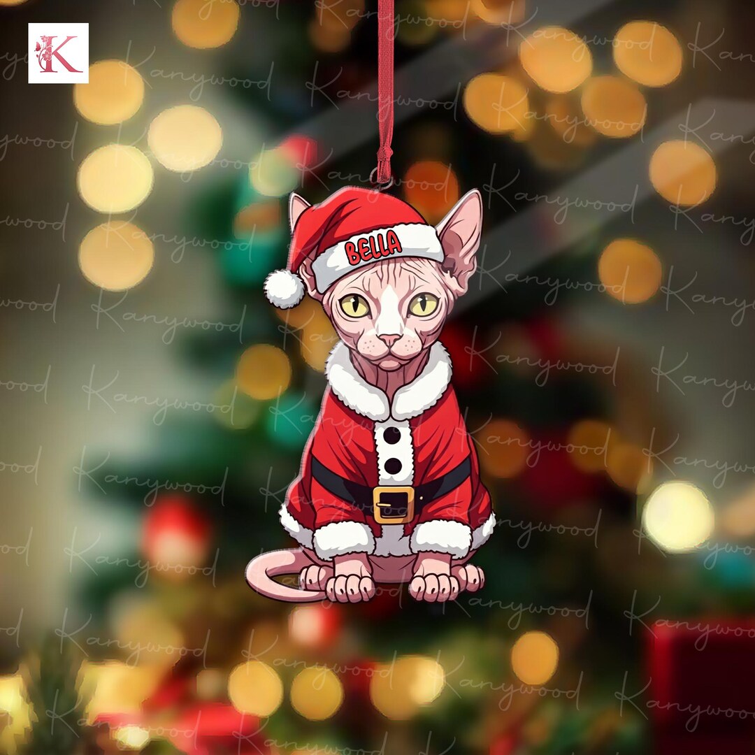 PERSONALIZED Christmas Sphynx Cat 2D FLAT Ornament, Xmas Tree ...