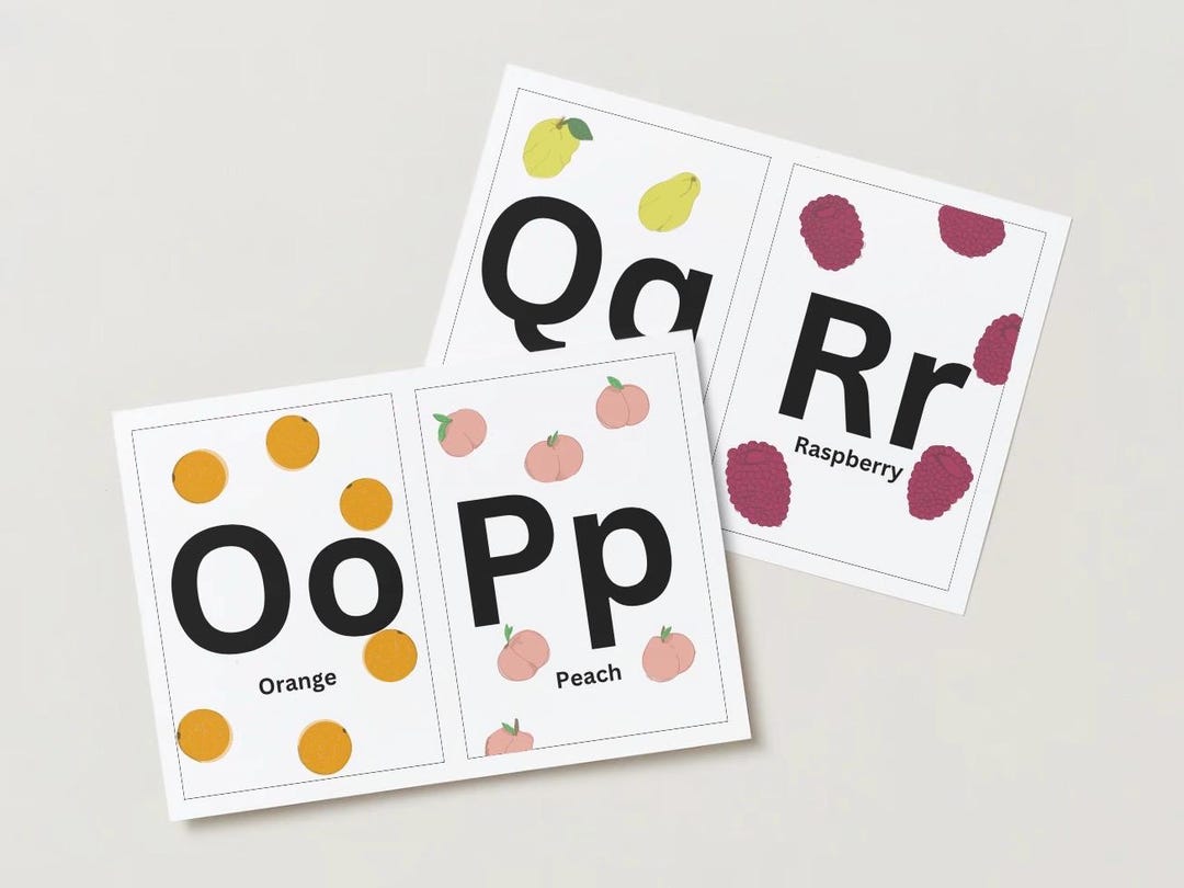 Alphabet Flashcards Printed and Laminated Featuring Hand-drawn Fruit ...