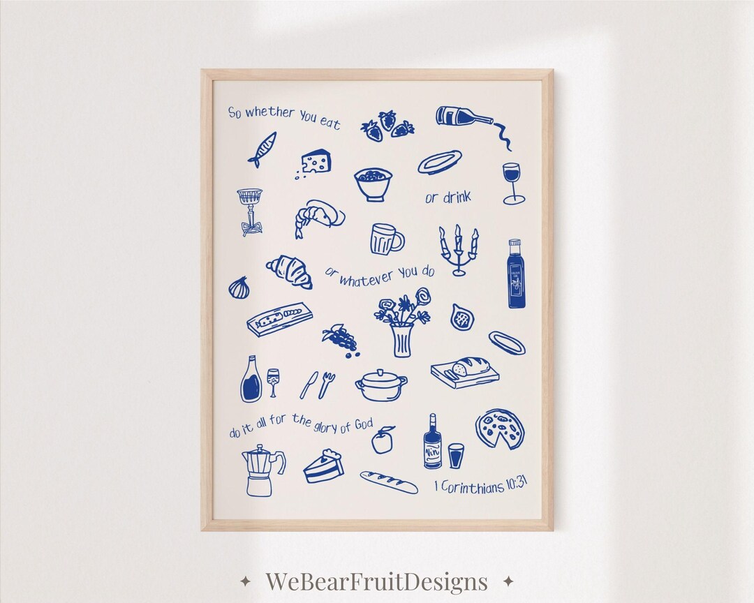 Blue Bible Verse Wall Art, Christian Kitchen Poster, Christian ...