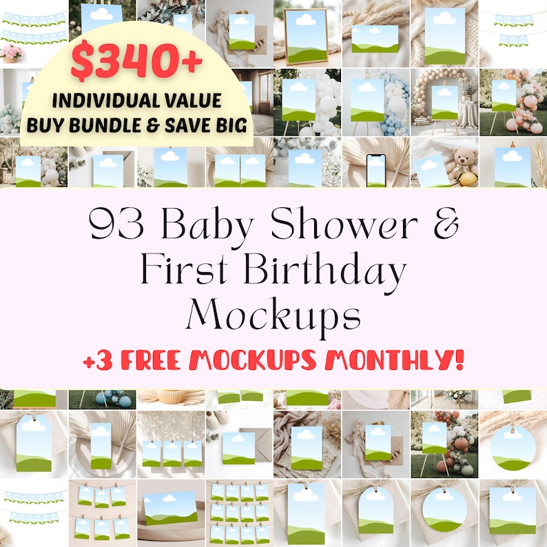 Party Mockup Bundle, Baby Shower, 1st Birthday, 93 Canva Templates ...