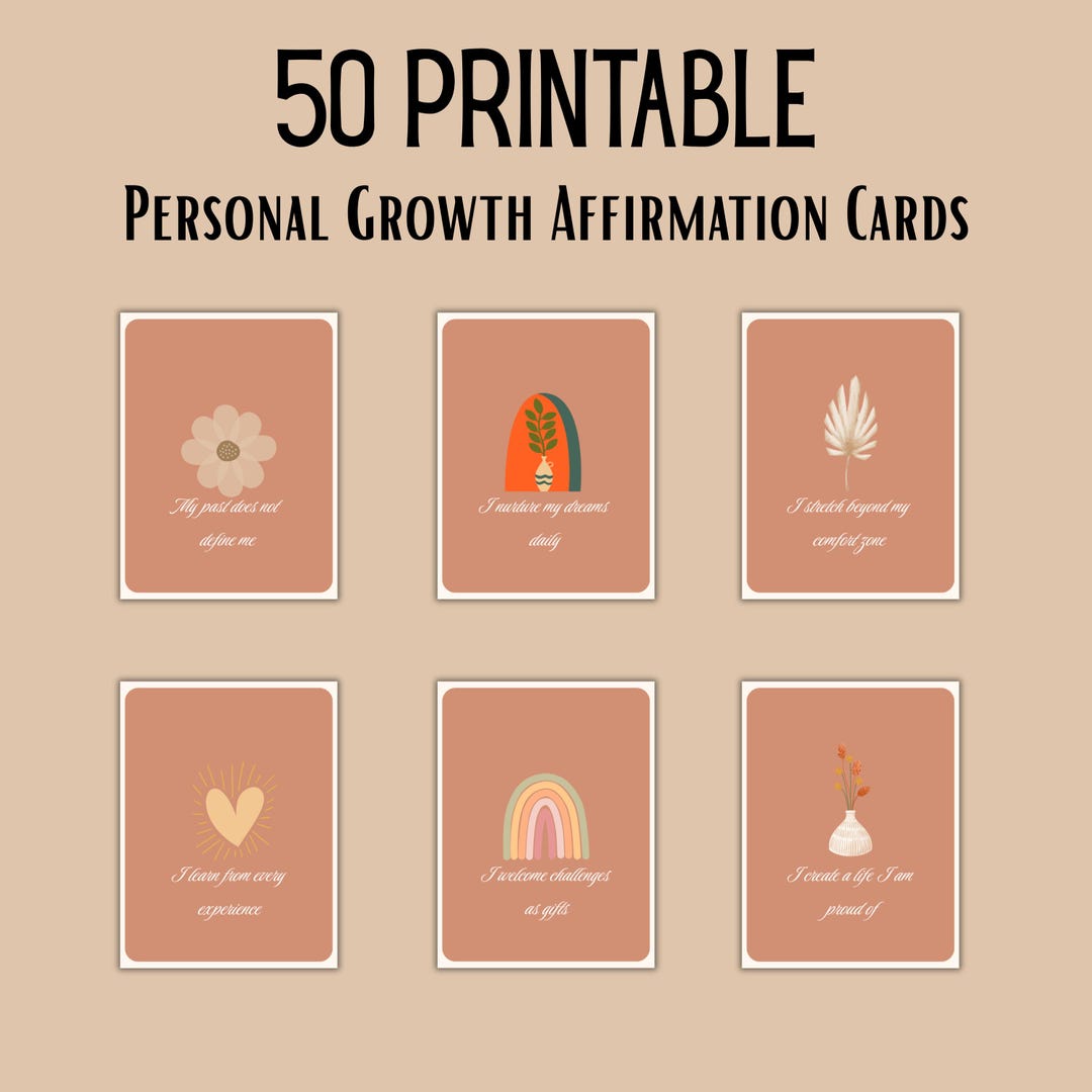 50 Printable Affirmation Cards | Personal Growth Theme | Boho Style ...