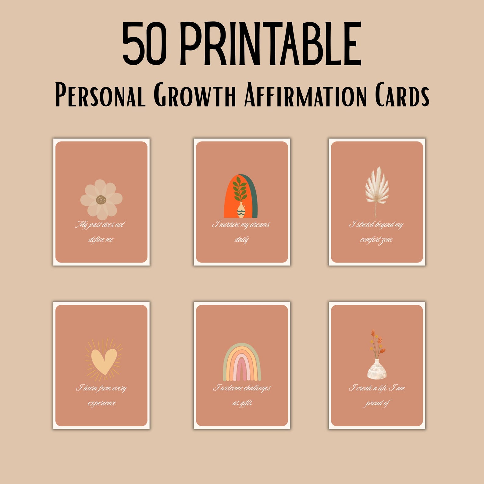 50 Printable Affirmation Cards | Personal Growth Theme | Boho Style ...