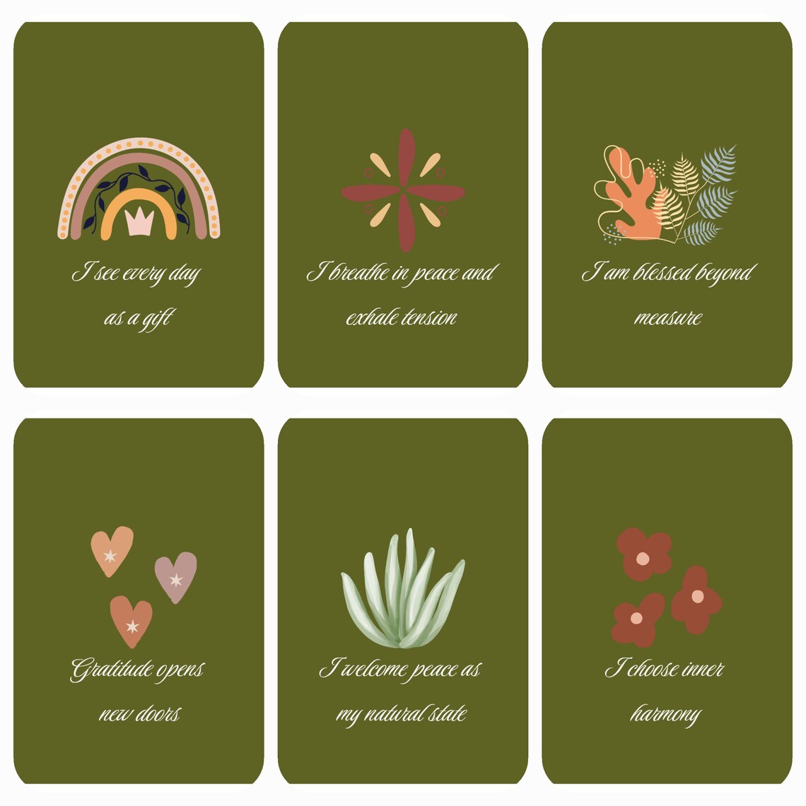 50 Printable Affirmation Cards | Inner Peace & Gratitude | Boho ...