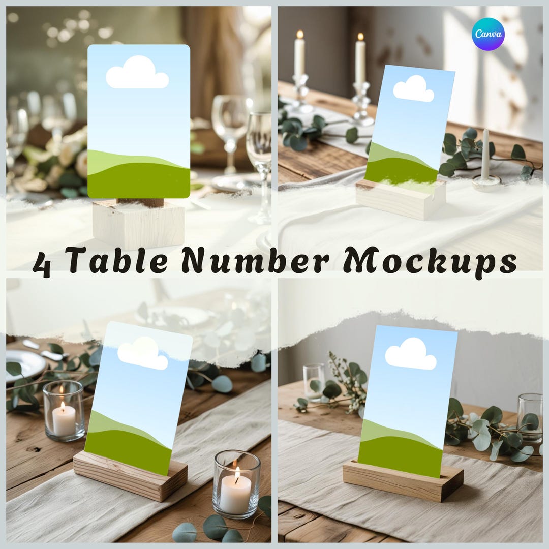 4 Wedding Table Number Mockups: Rustic Canva Frames (PDF Download ...