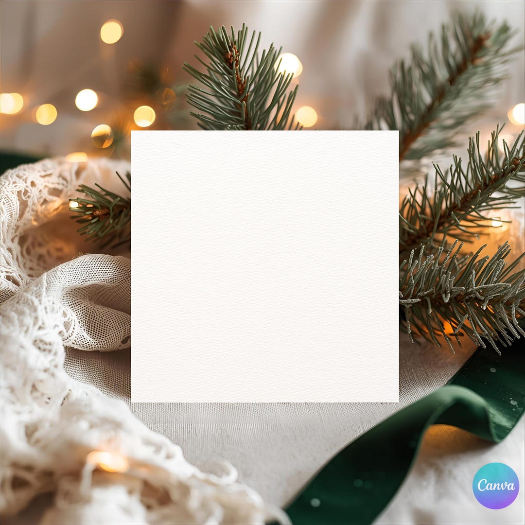 4 Rustic Christmas Card Mockup Bundle: Square Holiday Card Scene ...