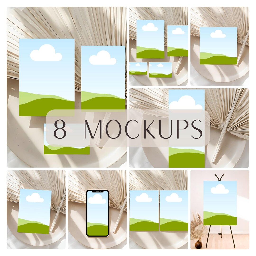 Boho Mockup Bundle, 8 Piece Wedding Stationery Suite, Canva Smart Frame ...