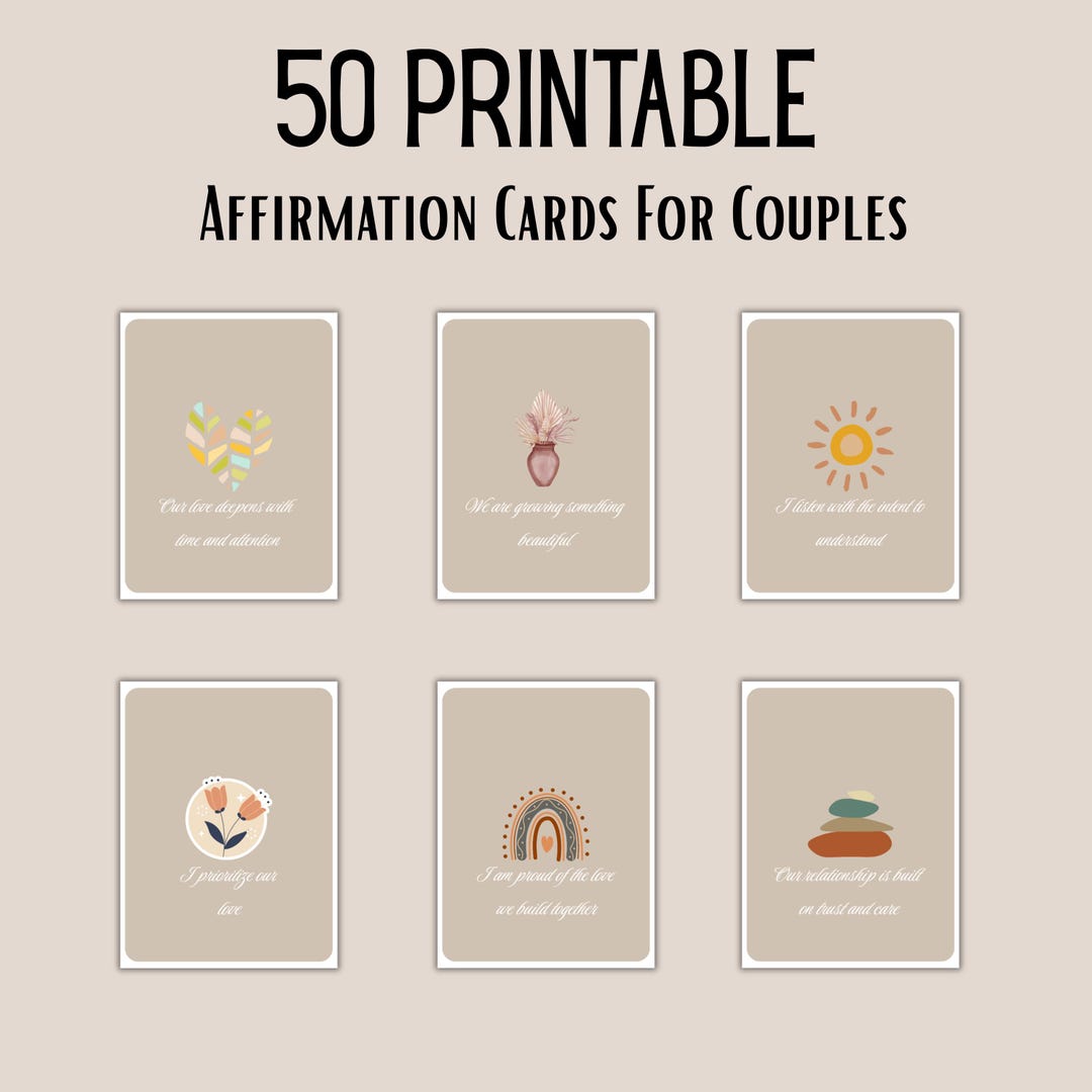 Printable Couples Affirmation Cards | 50 Boho Relationship Love Quotes ...