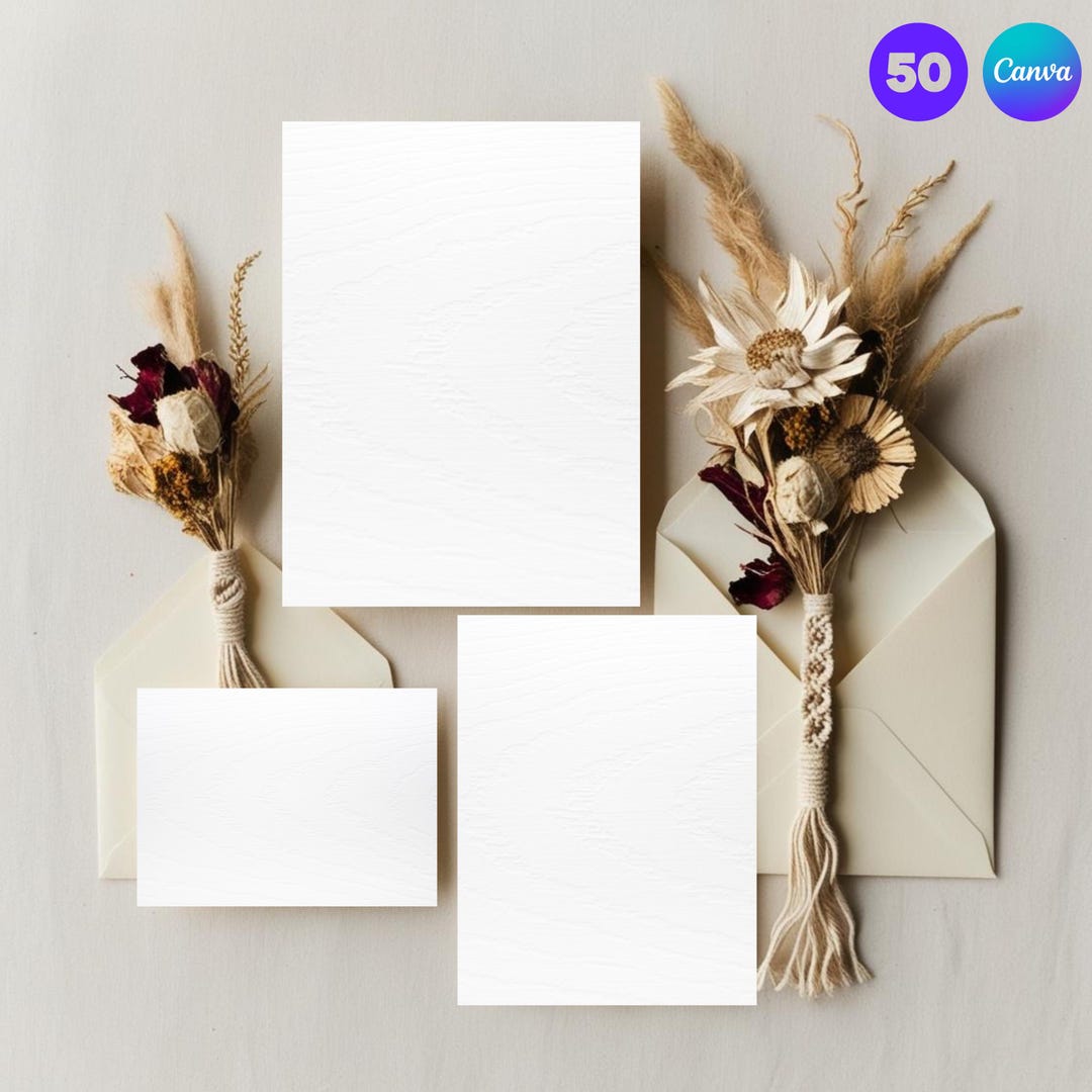 50 Wedding Invitation Suite Mockup Bundle: 3 Card Canva Smart Frame ...