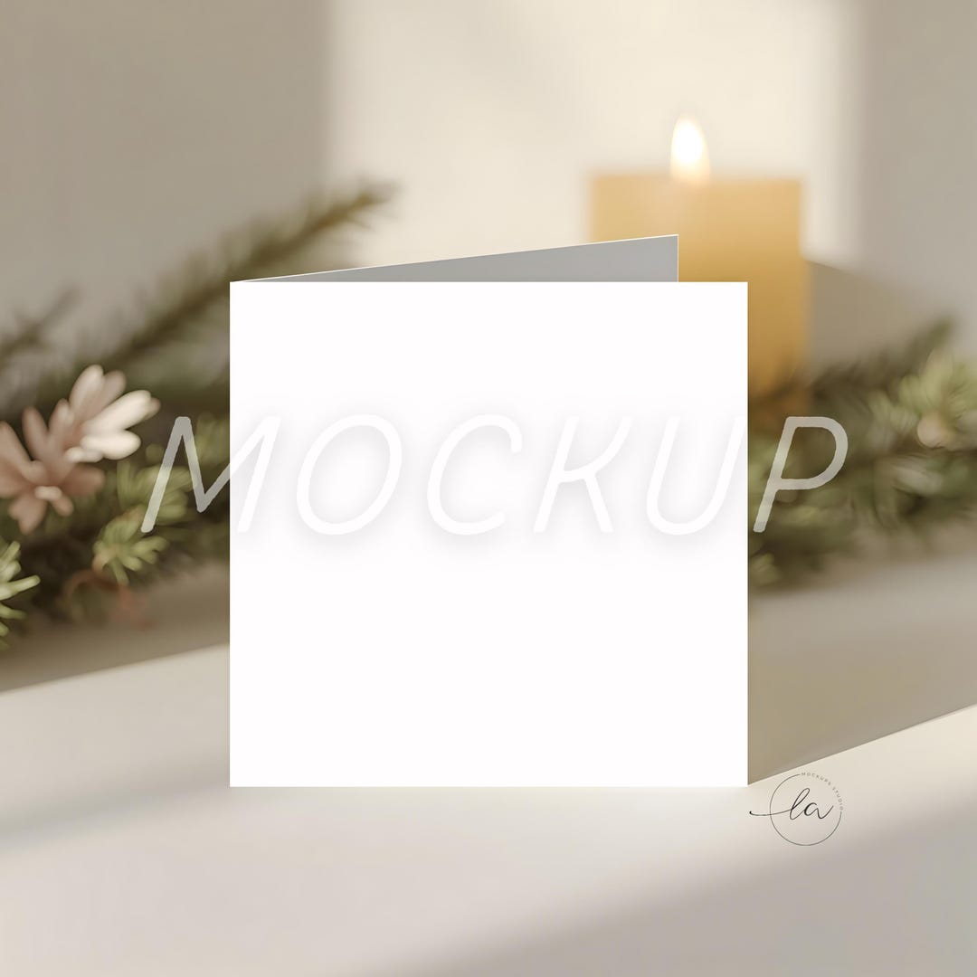 Square Folded Christmas Card Mockup, Canva Smart Frame Template + JPG ...