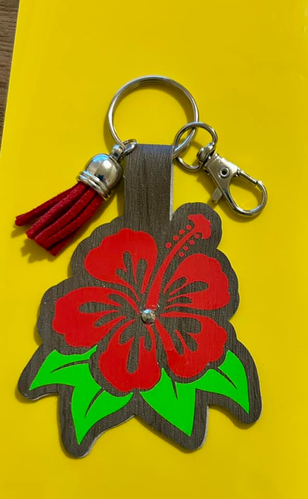 Faux Leather Hibiscus Flower Keychain - Etsy