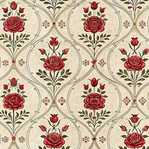1/6 1/12 1/24 Dollhouse Victorian Vintage Romantic Red Rose Pattern ...