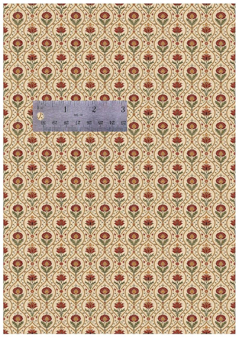 1/6 1/12 1/24 Dollhouse Vintage Red & Mustard Floral Damask Pattern on ...