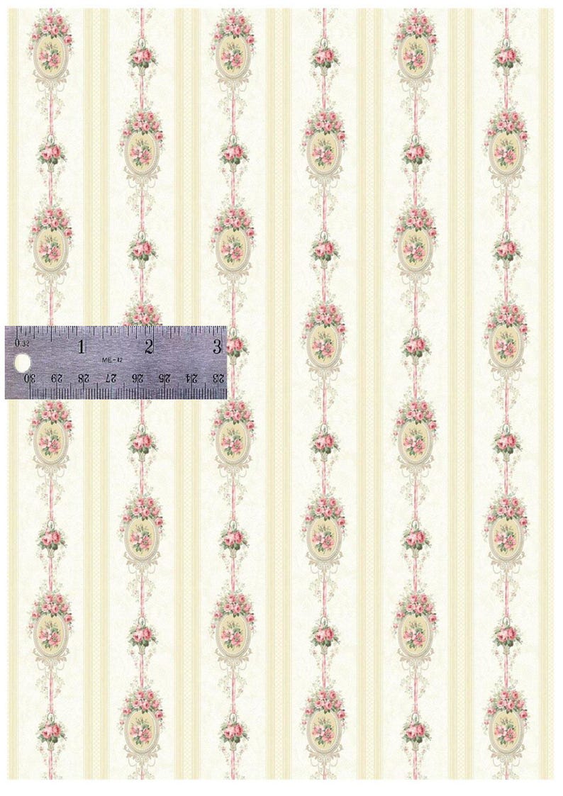 1/12 1/24 Scale Dollhouse Old Vintage Striped Pink Roses in Oval Frames ...