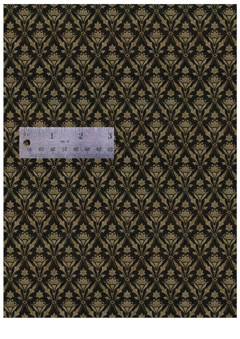 1/12 1/24 1/48 Dollhouse Victorian Ornate Gold Floral Pattern on Black ...