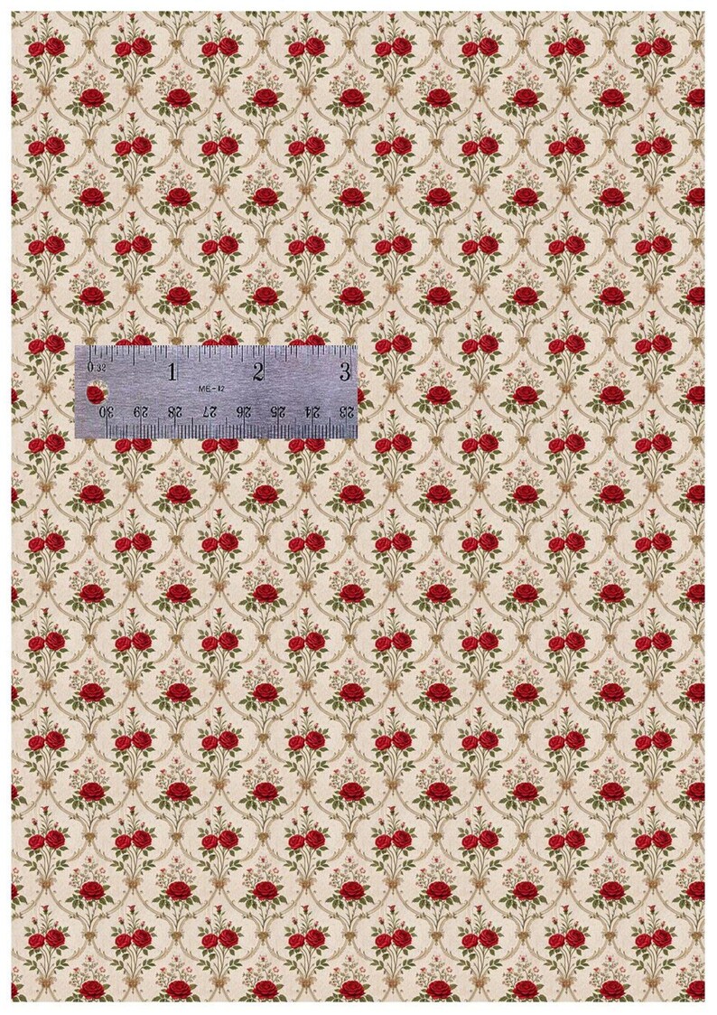 1/12 1/24 Dollhouse Gothic Red Rose Pattern Wallpaper Seamless ...