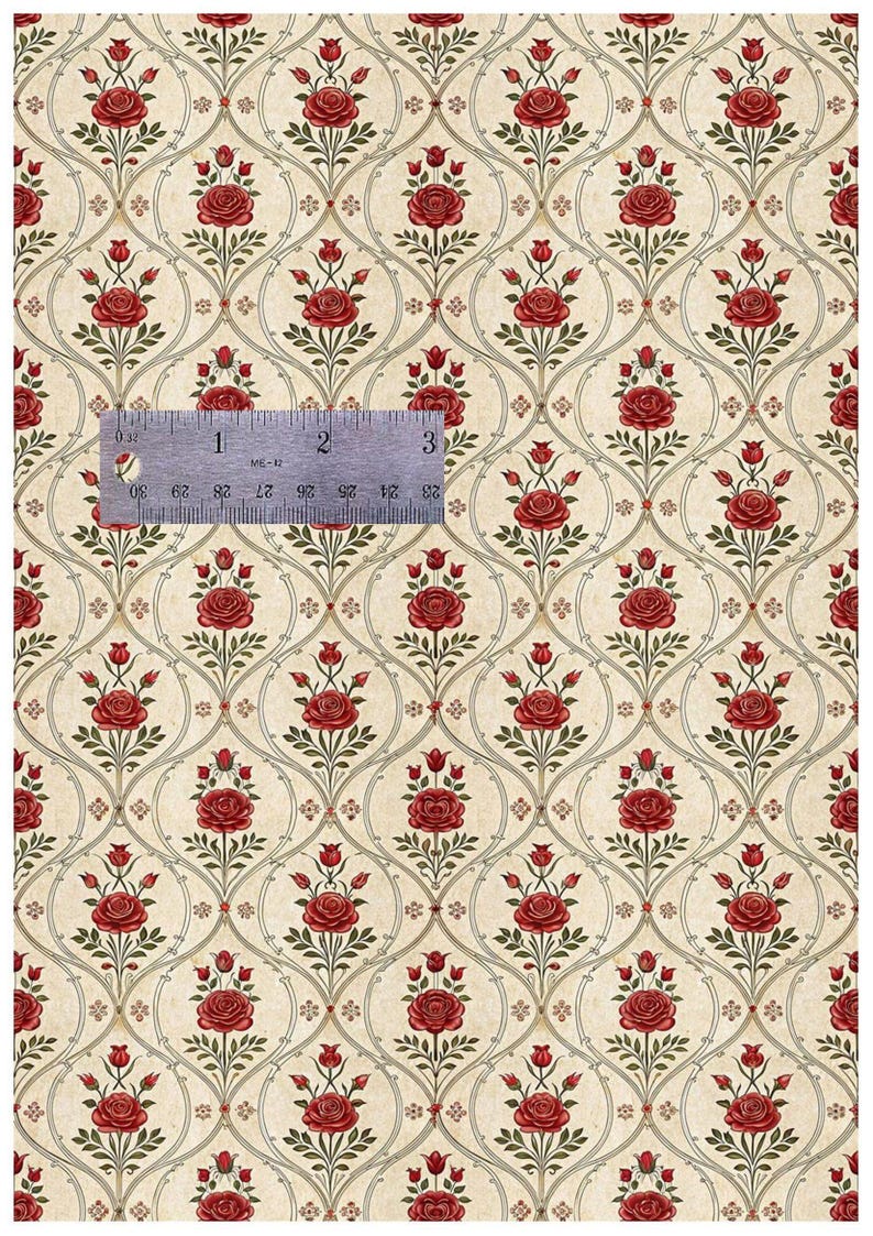 1/6 1/12 1/24 Dollhouse Victorian Vintage Romantic Red Rose Pattern ...