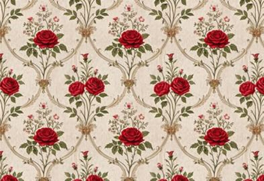 1/12 1/24 Dollhouse Gothic Red Rose Pattern Wallpaper Seamless ...
