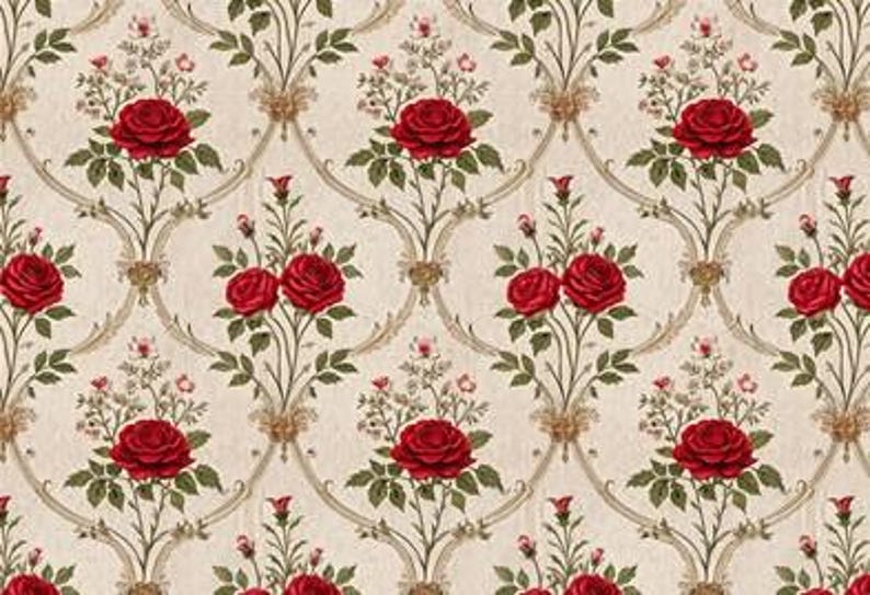 1/12 1/24 Dollhouse Gothic Red Rose Pattern Wallpaper Seamless ...