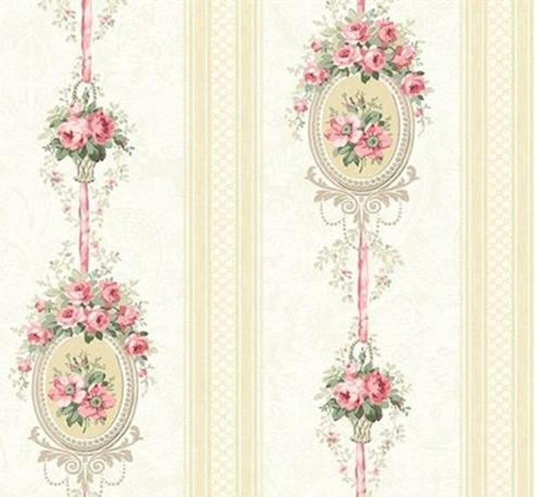 1/12 1/24 Scale Dollhouse Old Vintage Striped Pink Roses in Oval Frames ...