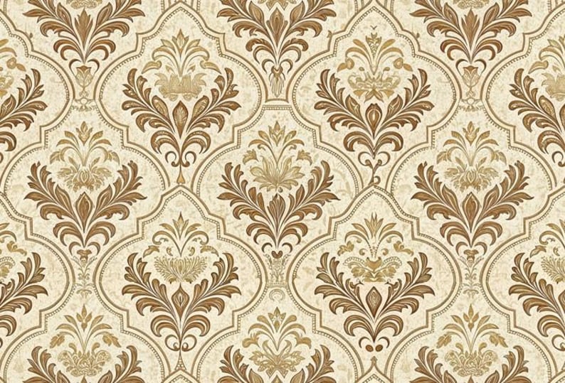 1/6 1/12 1/24 Dollhouse Vintage Beige & Gold Decorative Baroque Floral ...