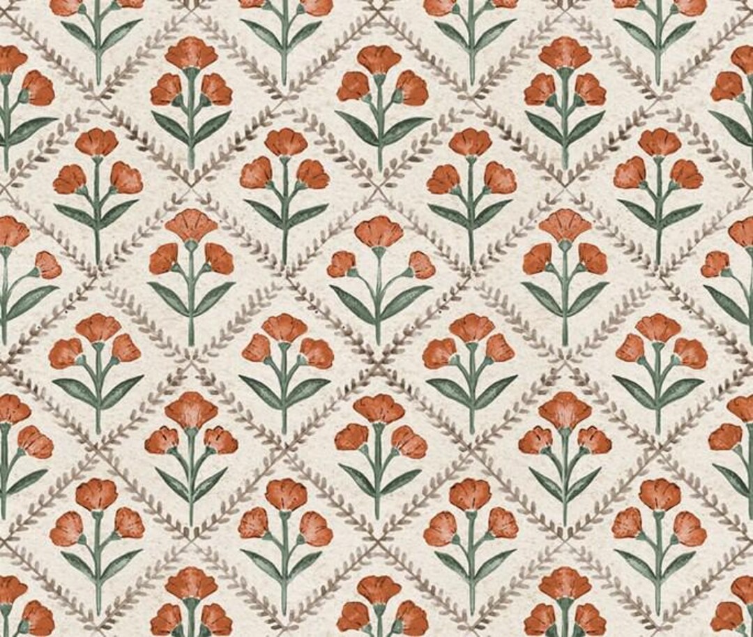 1/6 1/12 1/24 Scale Dollhouse Rustic Vintage Orange Green Floral ...